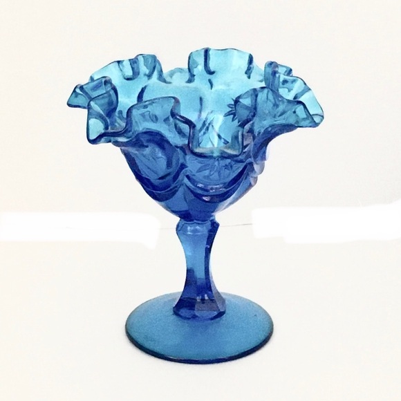 Fenton | Dining | Fenton Red Cliff Blue Ruffled Art Glass Compote ...